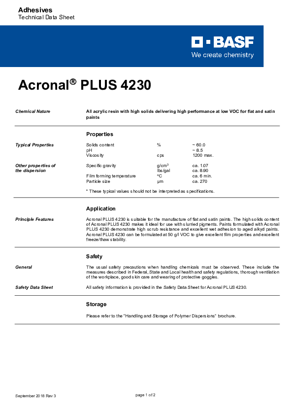 ACRONAL® PLUS 4230 | BASF