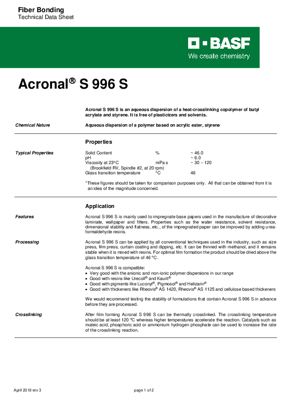 ACRONAL® S 996 S | BASF