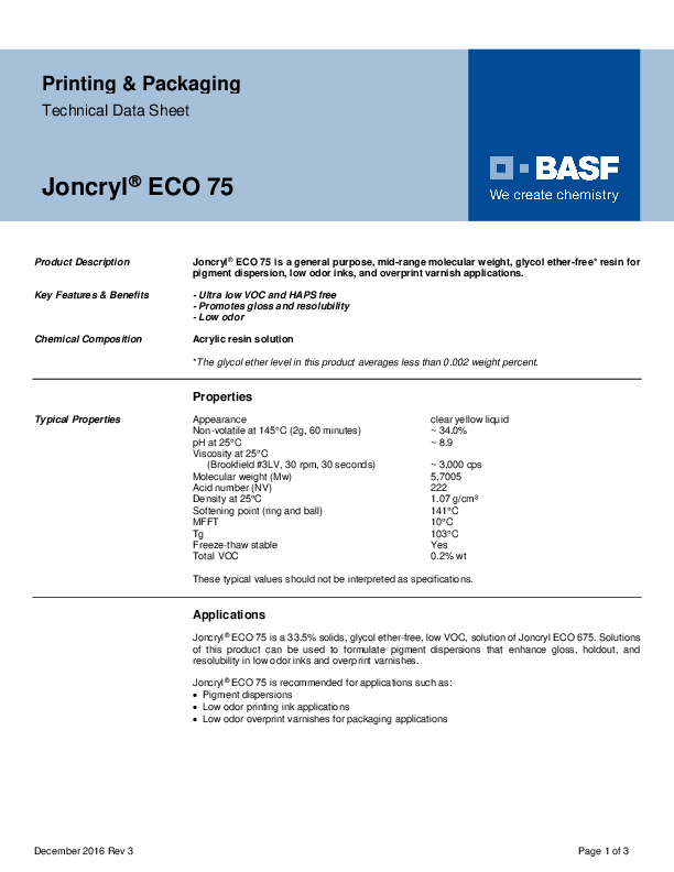 JONCRYL® ECO 75 | BASF