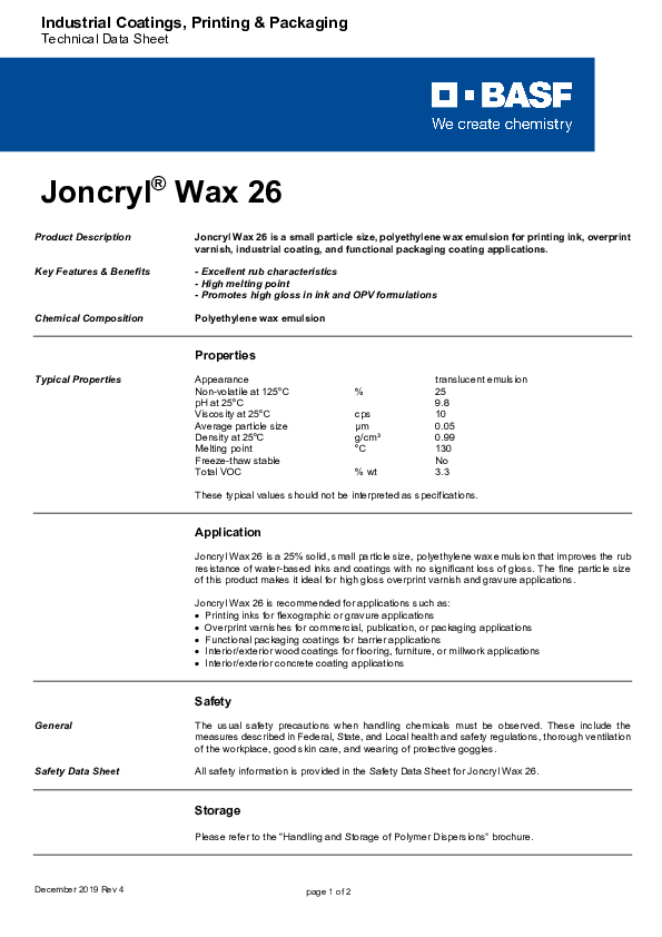 JONCRYL® Wax 26 | BASF