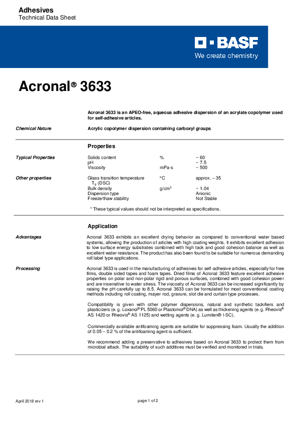 ACRONAL® 3633 NA | BASF