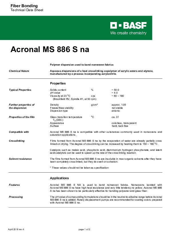 ACRONAL® MS 886 S NA | BASF