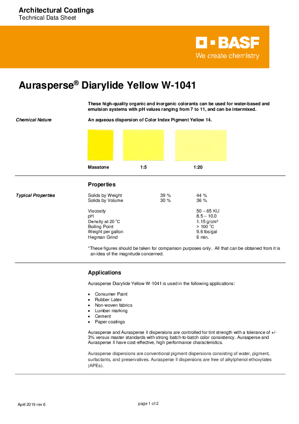 AURASPERSE® Diarylide Yellow W-1041 | BASF