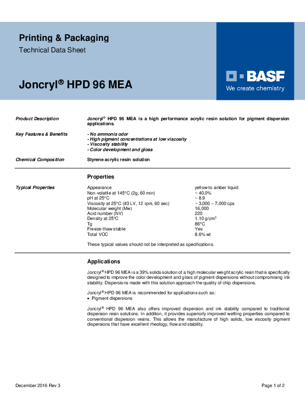 JONCRYL® HPD 96 MEA | BASF