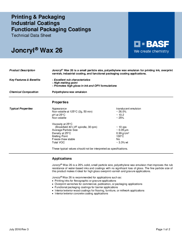 JONCRYL® Wax 26 | BASF